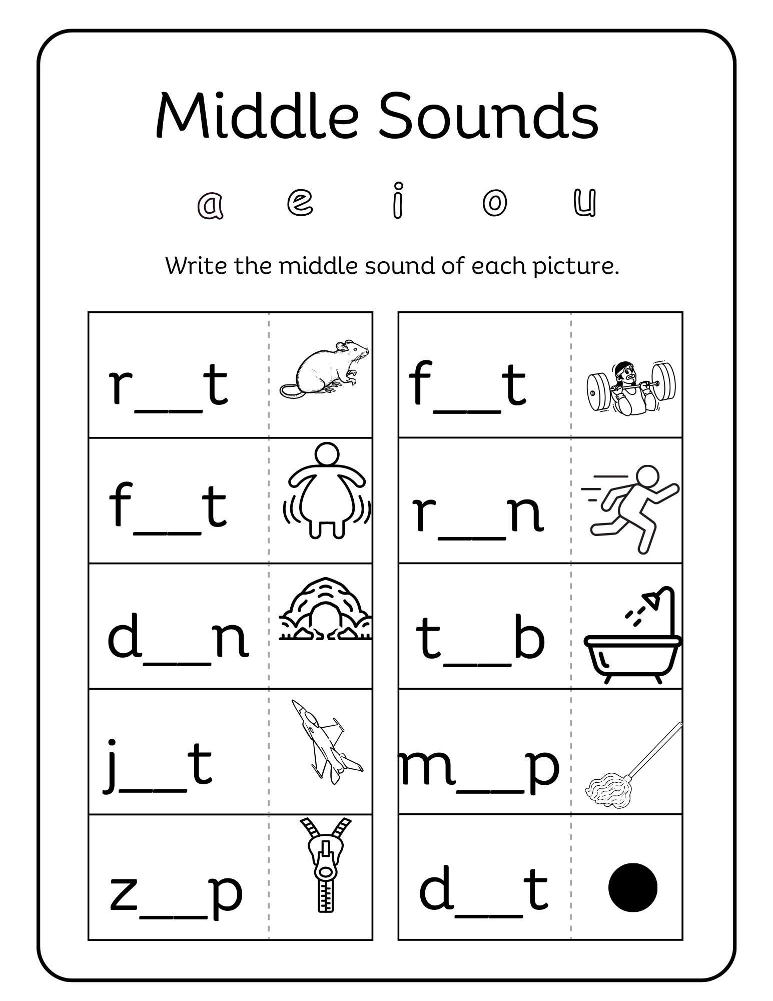 Phonics Worksheet, Middle Sound Worksheets, Write the Missing Letter ...