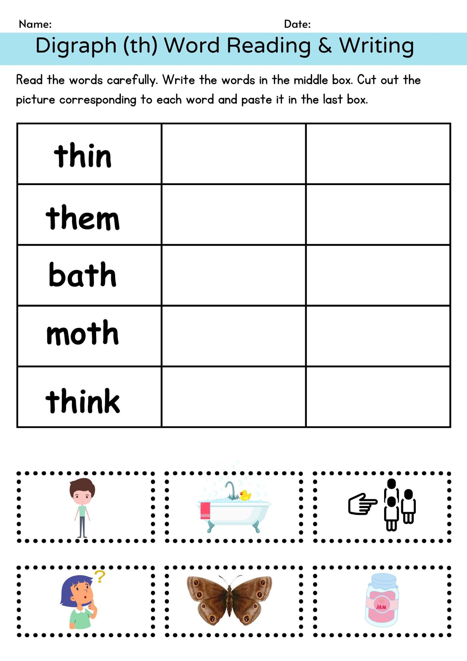 Printable Phonics Digraph Worksheets, Kindergarten Phonics Activities ...