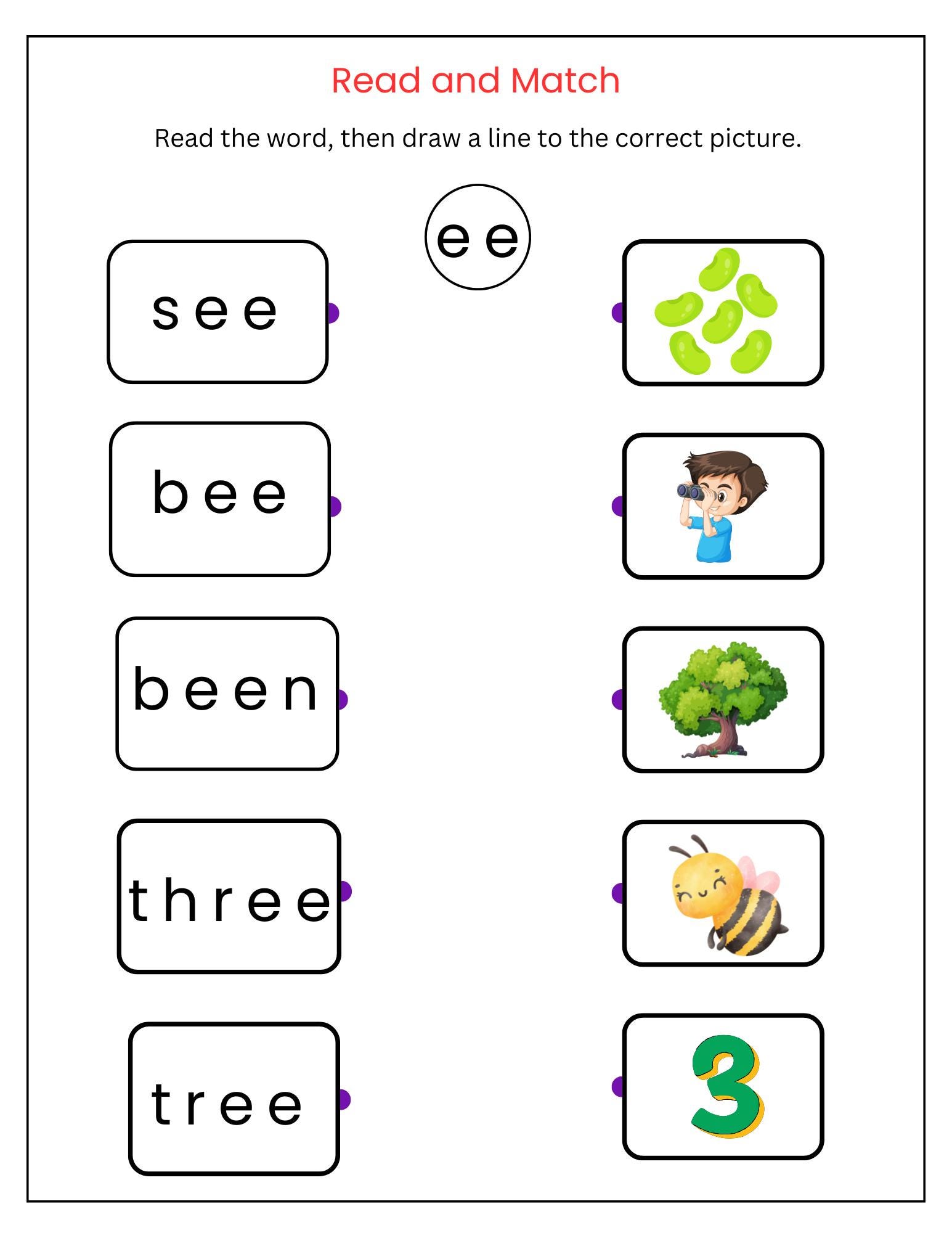 Phonics Digraphs Match: Reading Worksheets for Kids (PDF) - Etsy