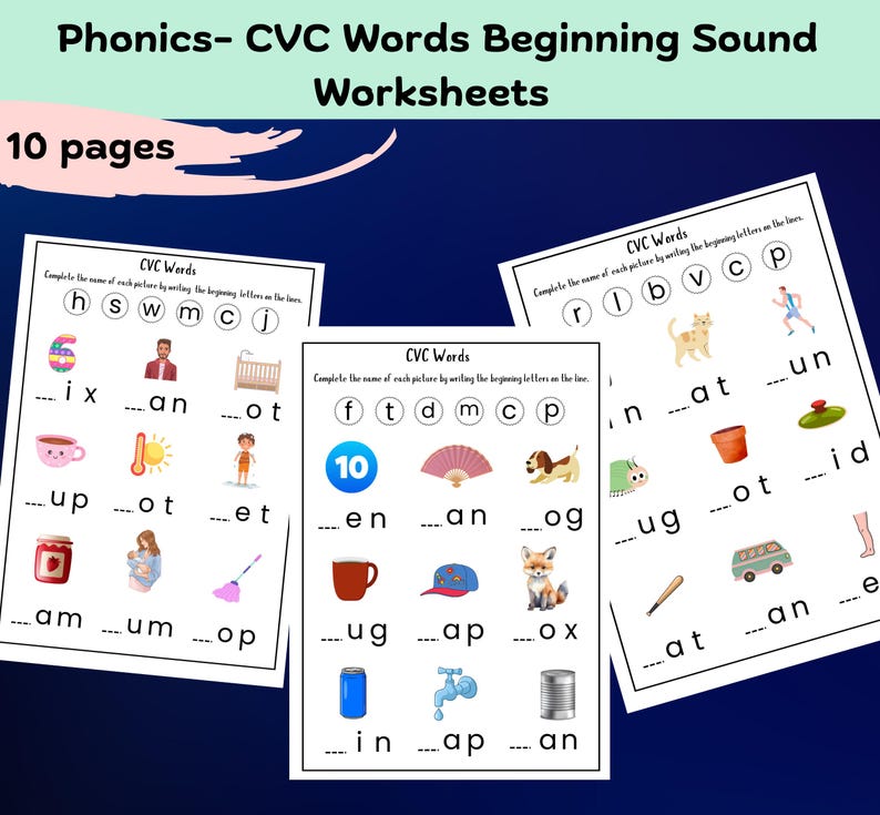 CVC Words Beginning Sound Worksheets | Phonics Practice for Early ...