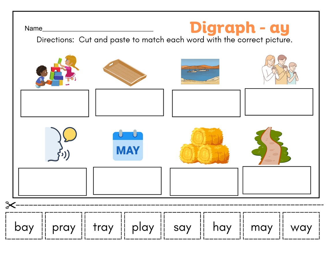 Phonics Digraph Worksheets, Preschool Phonics Picture Matching Sheets ...