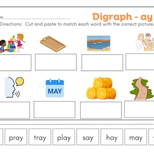 Phonics Digraph Worksheets, Preschool Phonics Picture Matching Sheets ...