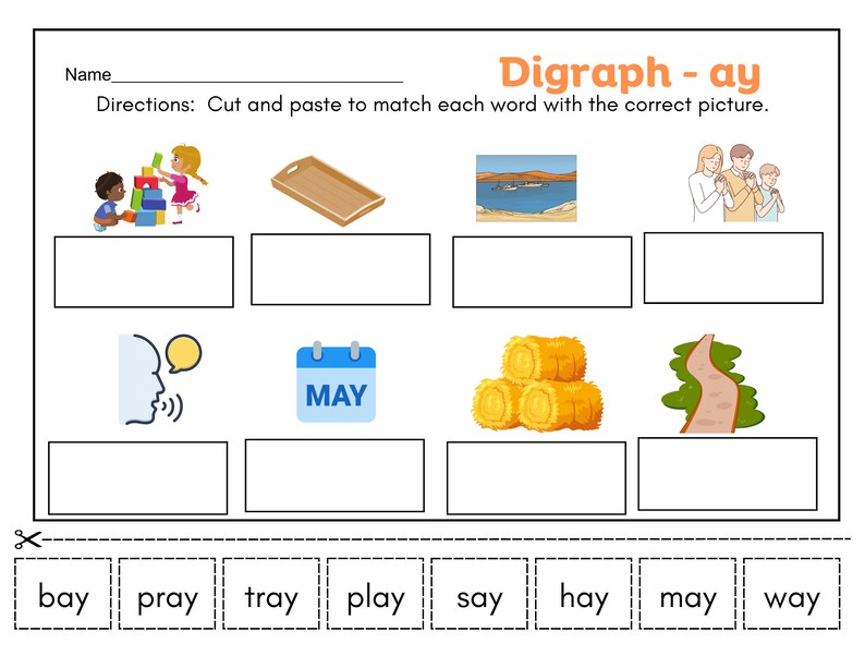 Phonics Digraph Worksheets, Preschool Phonics Picture Matching Sheets ...