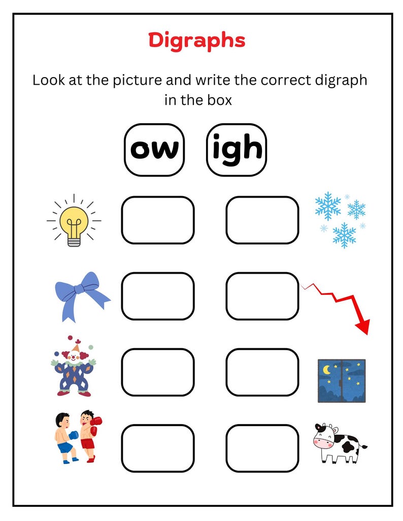 Phonics Digraph Worksheets: Set 2 & 3 Literacy Practice (PDF) - Etsy
