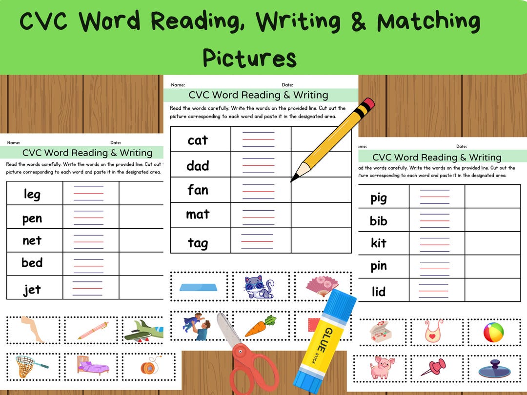Phonics CVC Words Sheets, Reading and Writing Practice, Kindergarten ...
