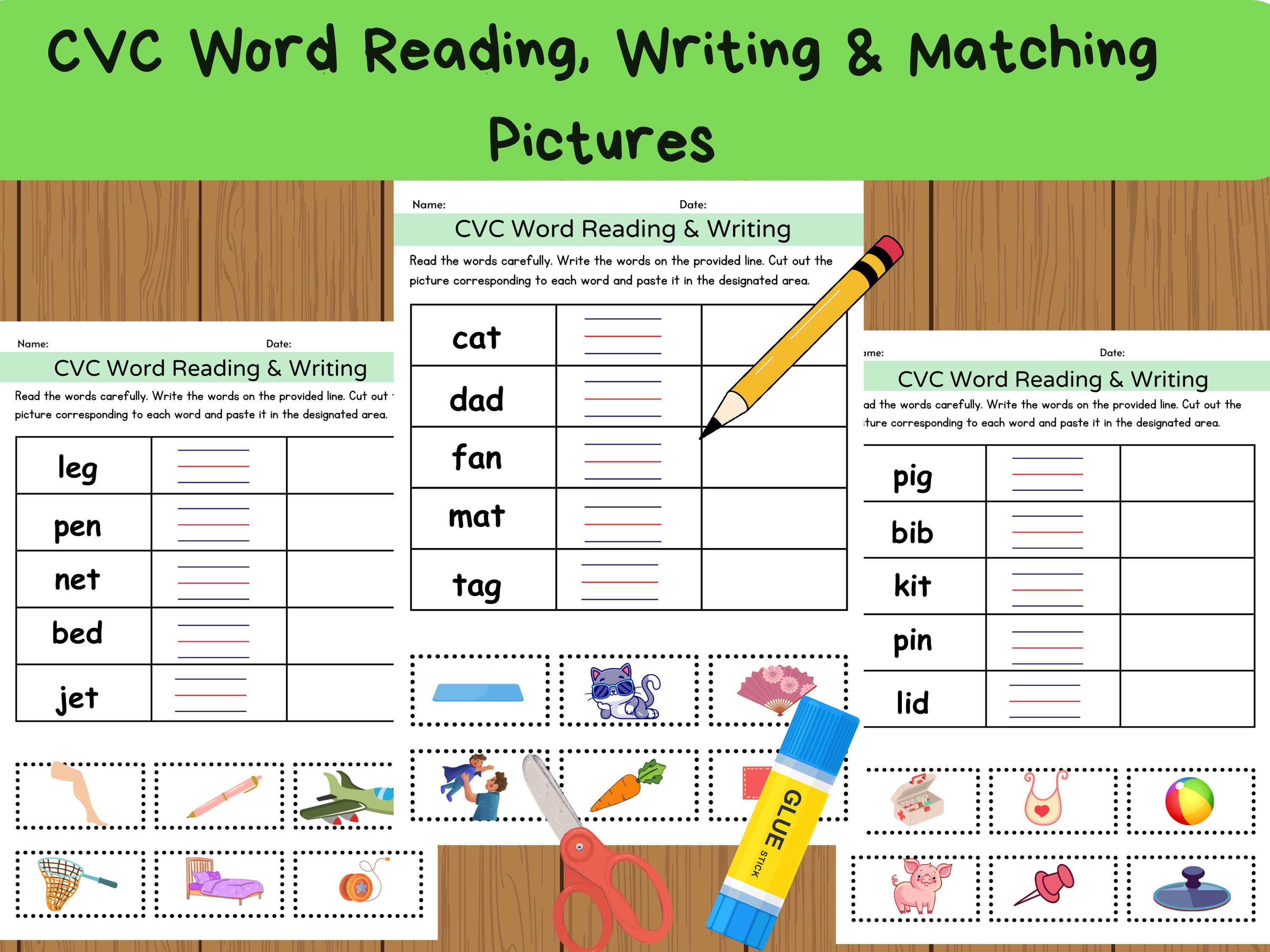Phonics CVC Words Sheets, Reading and Writing Practice, Kindergarten ...
