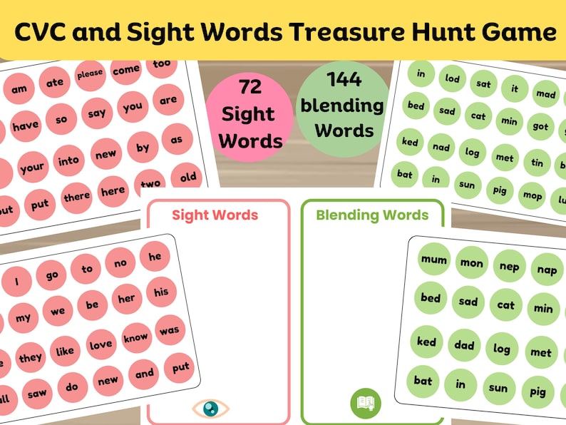 Sight Words Game: CVC Blending, Kid Reading Practice (printable) - Etsy