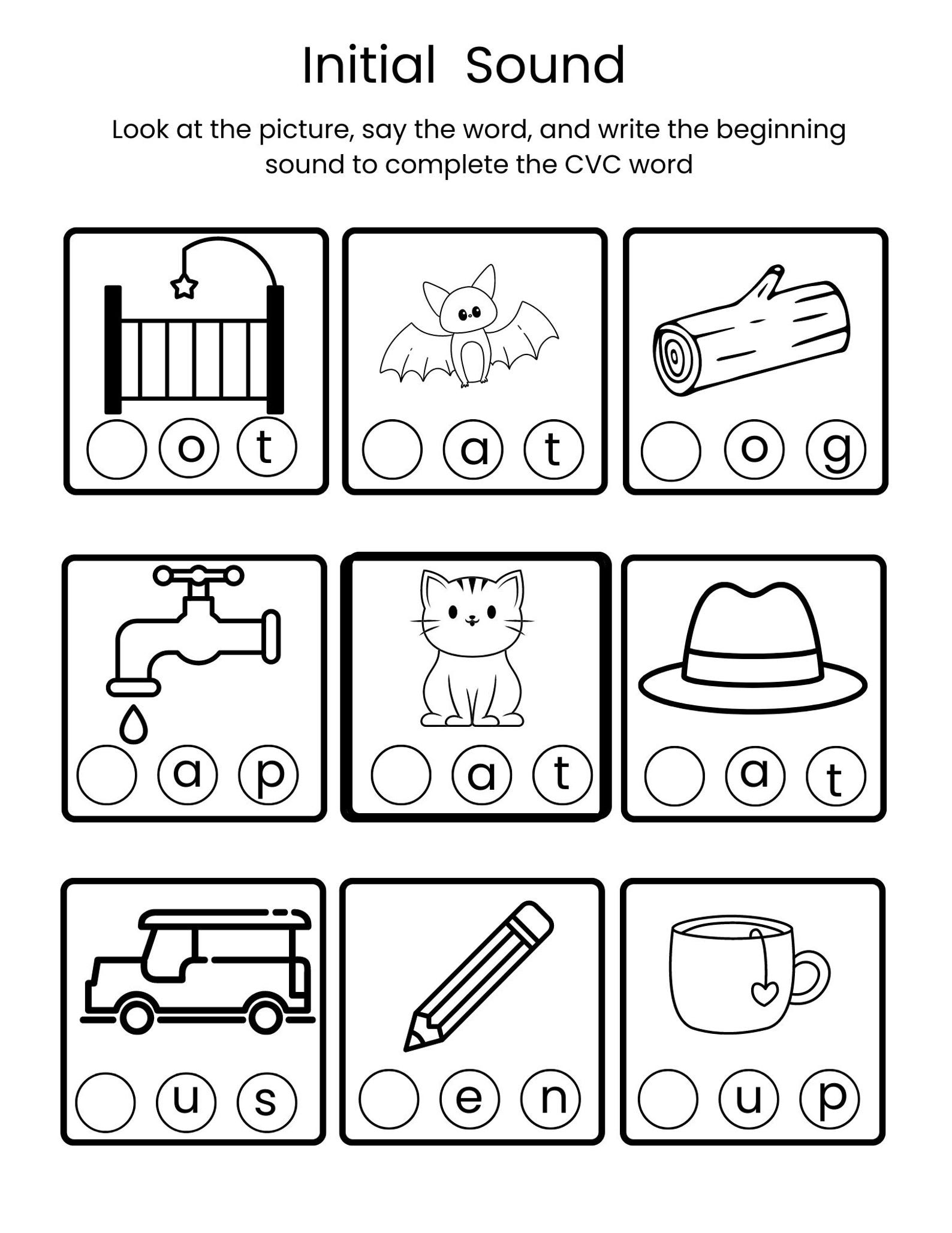 Beginning Sounds Worksheets, CVC Worksheets, Phonics Activities for ...