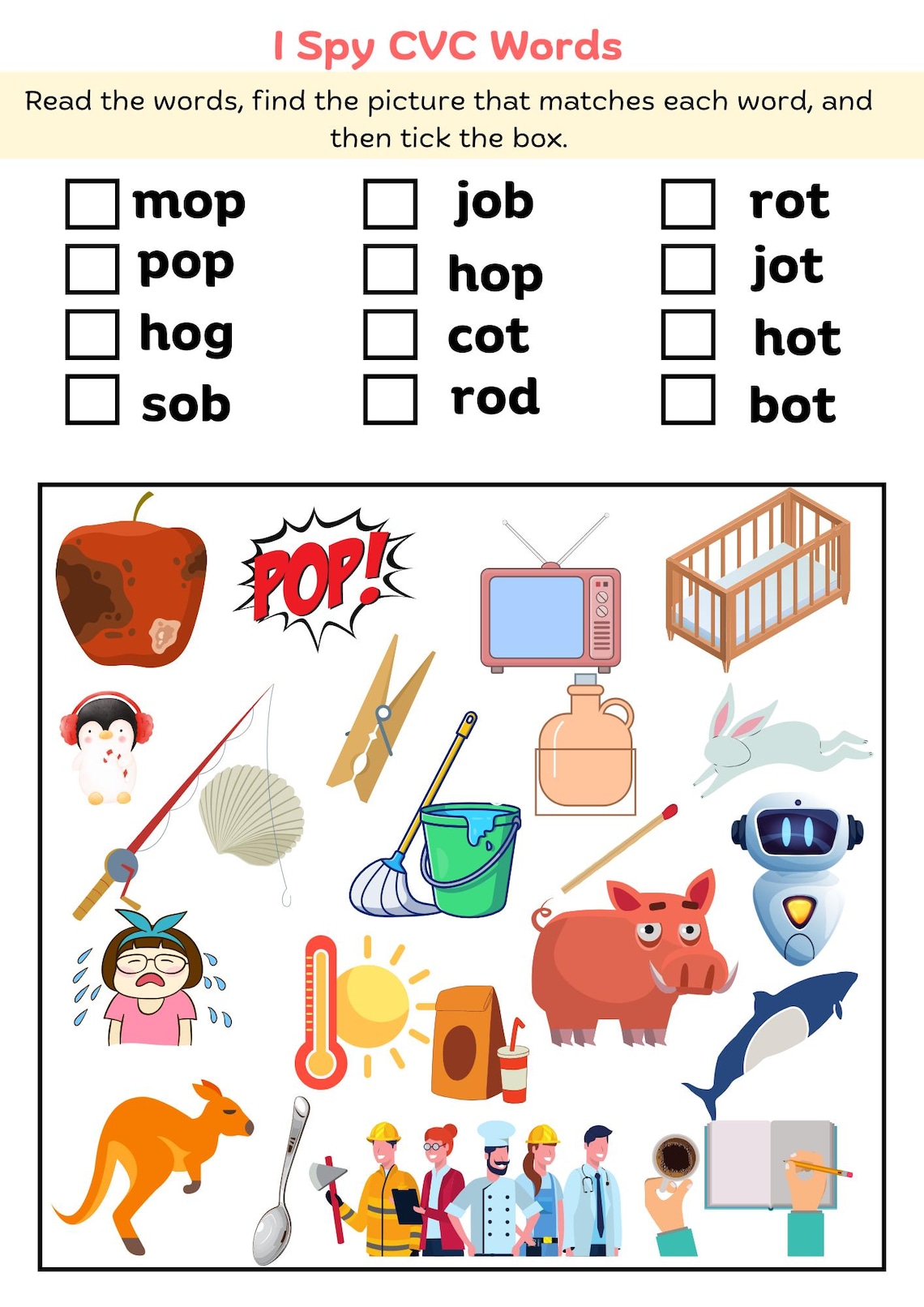 I Spy CVC Words Worksheets: Kids Reading Printable (digital Download ...