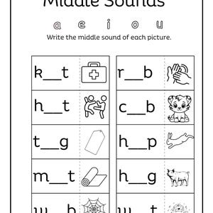 Phonics Worksheet, Middle Sound Worksheets, Write the Missing Letter ...