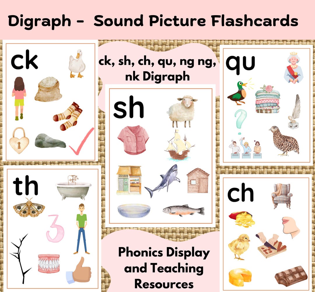 Printable Phonics Cards, Digraph for Kindergarten, Kids Homeschool ...