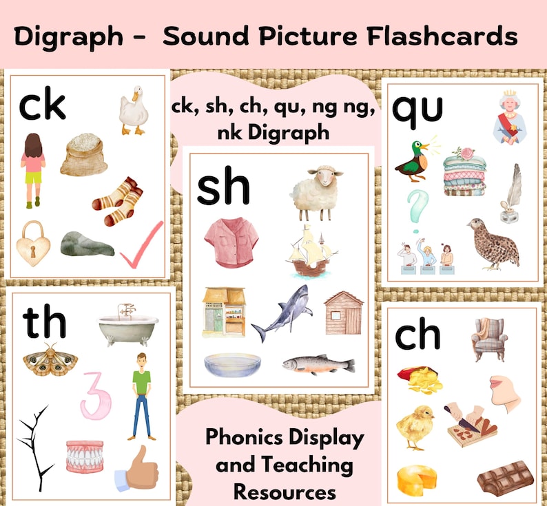 Printable Phonics Cards, Digraph for Kindergarten, Kids Homeschool ...