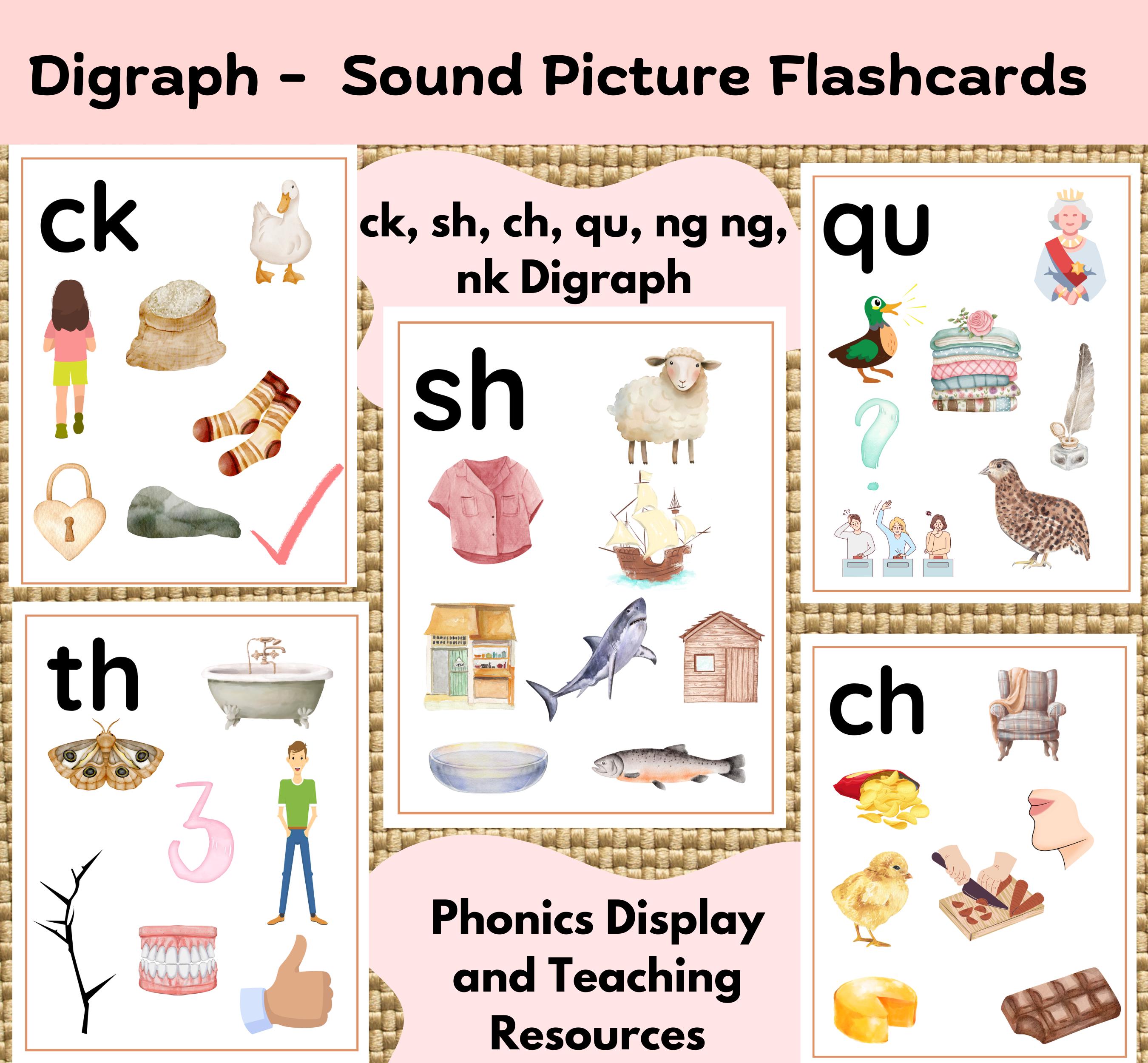 Printable Phonics Cards, Digraph for Kindergarten, Kids Homeschool ...