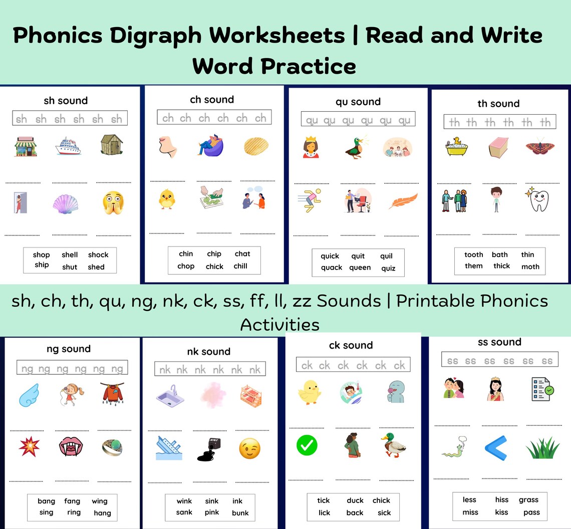 Phonics Digraph Worksheets: Reading and Writing Practice (PDF) - Etsy