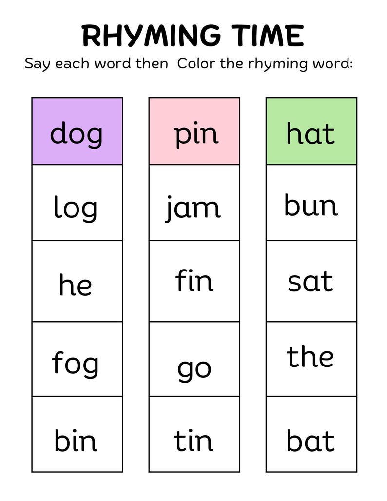 Early Reading CVC Word Rhyming Sheets, Foundation Stage Phonics CVC ...