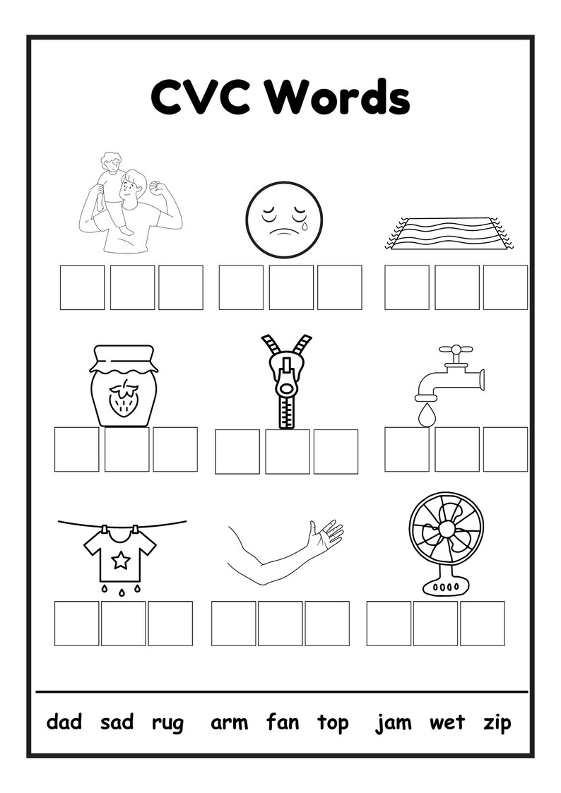 CVC Words Coloring Sheets: Read, Write, and Color (PDF) - Etsy