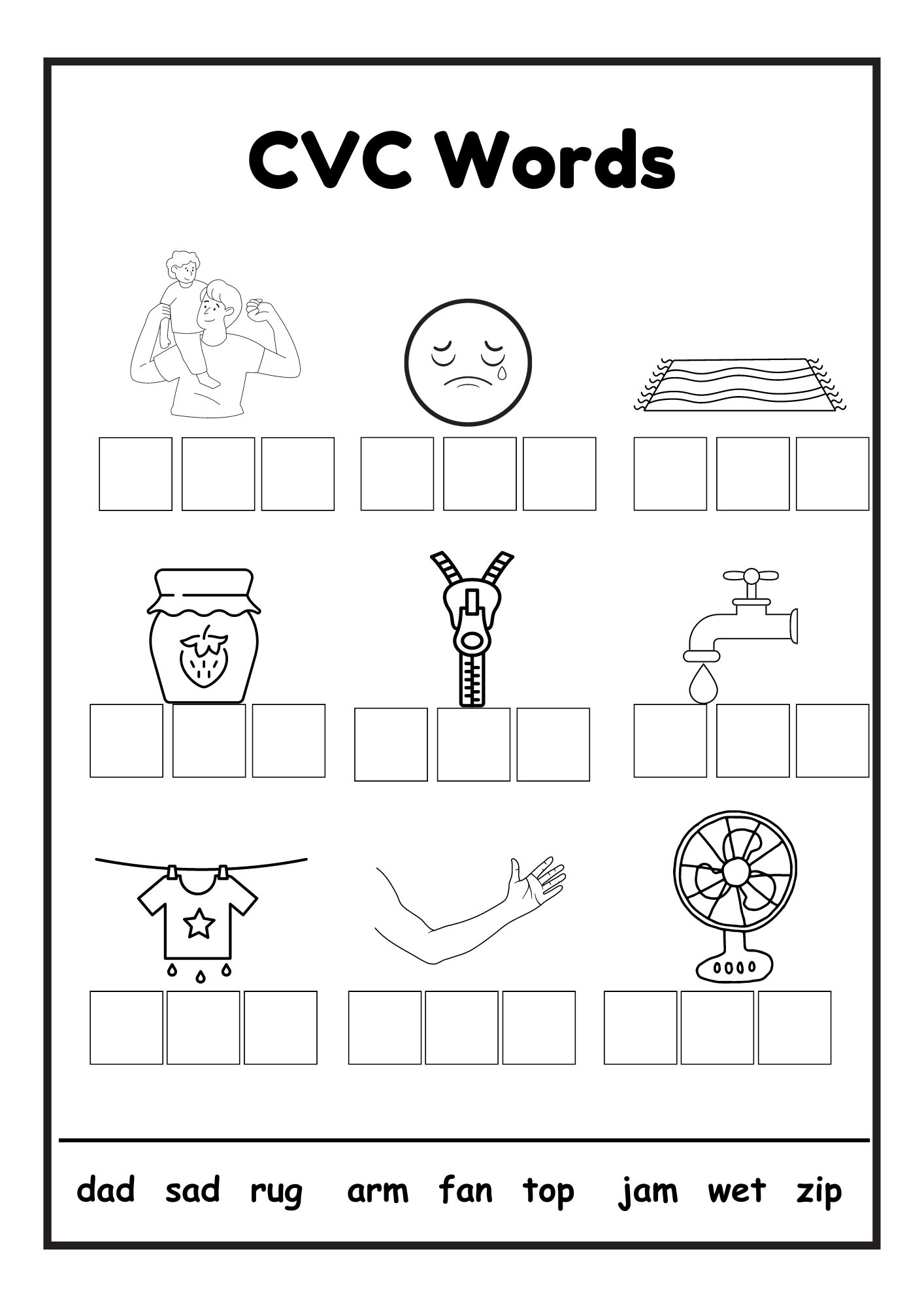 CVC Word, Read, Write and Color, Phonics, Kindergarten, Three Letter ...