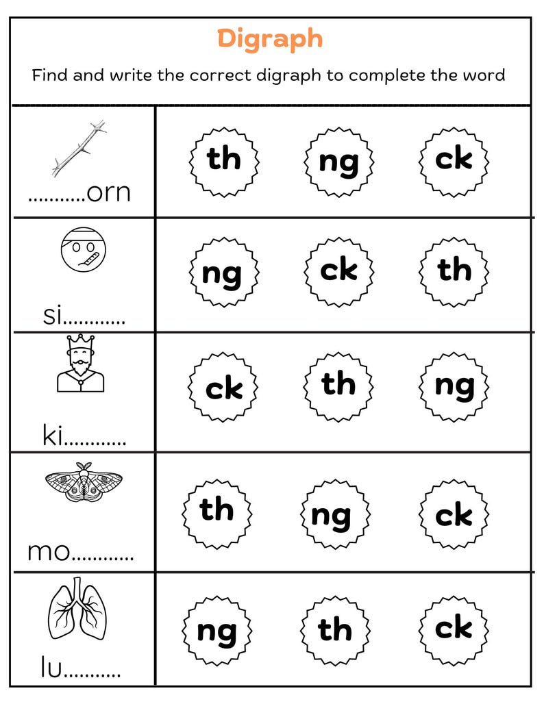 Phonics Digraph Worksheets, Sound Phonics Activities | Printable ...