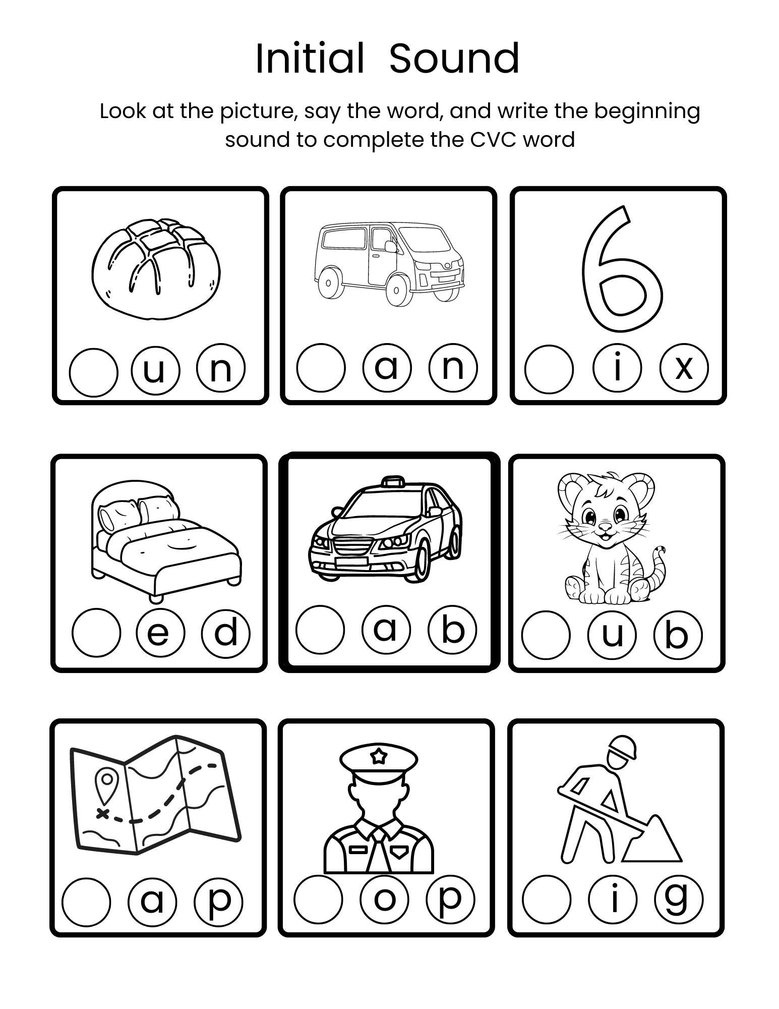Beginning Sounds Worksheets, CVC Worksheets, Phonics Activities for ...