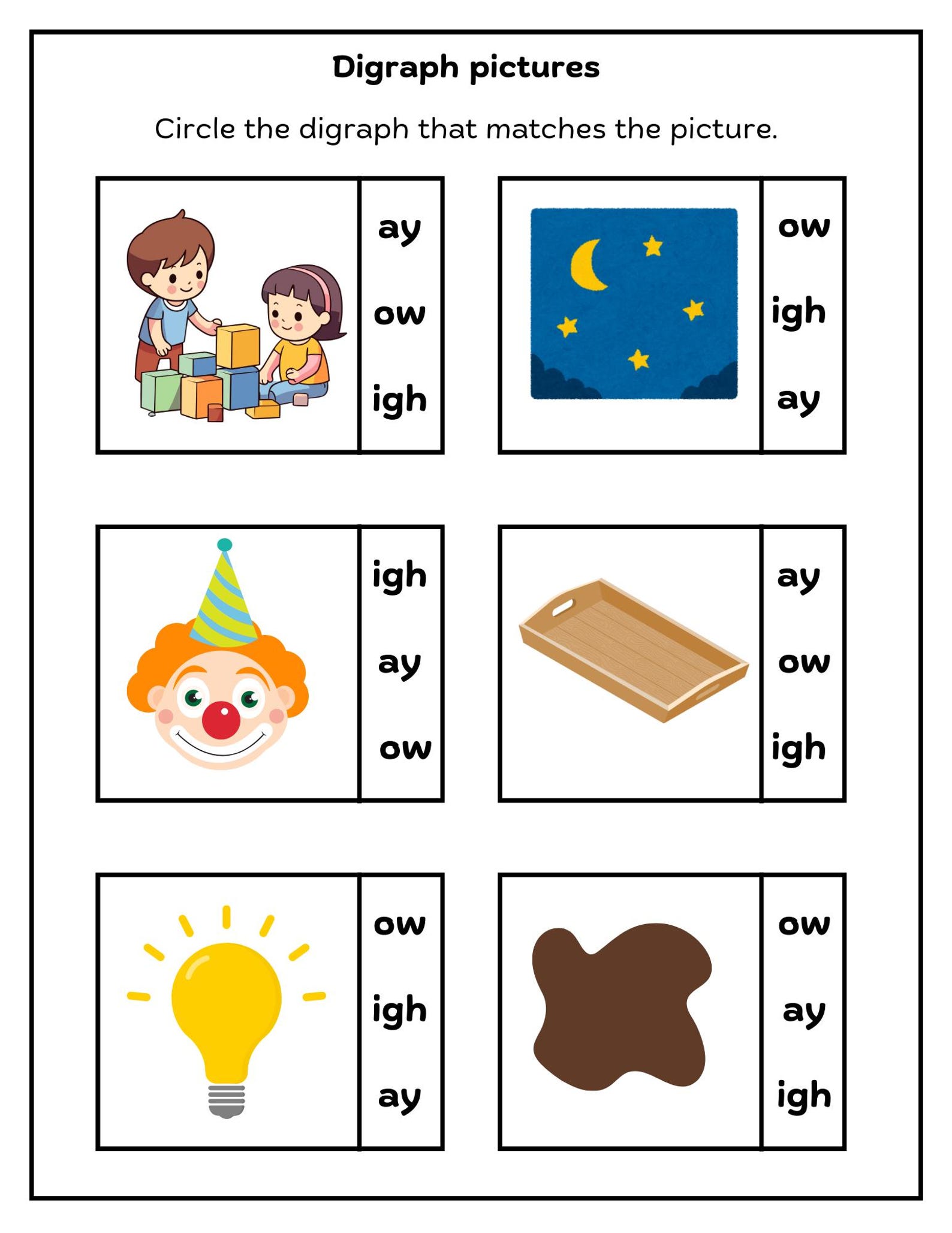 Phonics Digraph Worksheets for Kids | Match Sounds to Pictures| Early ...