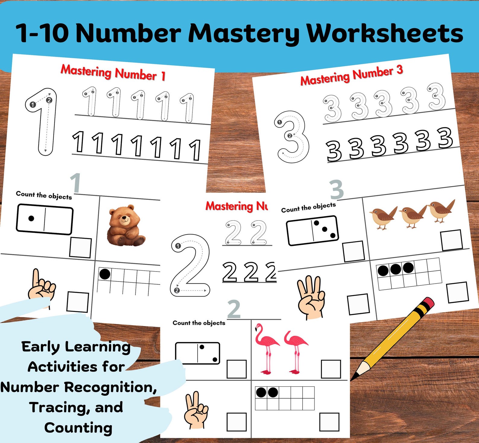 Number Tracing, Counting and Matching Worksheets, Classroom Math Number ...
