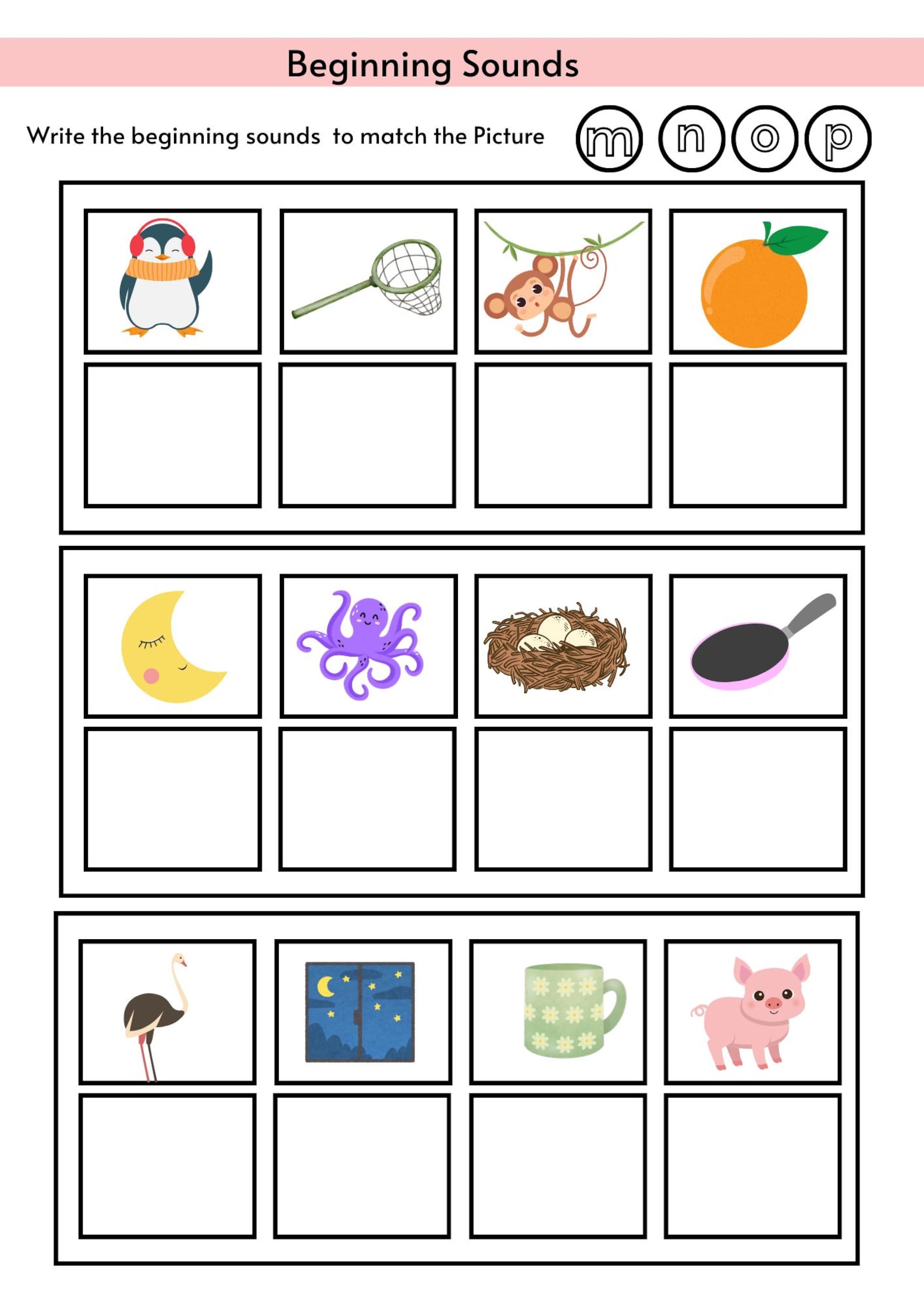 Phonics Beginning Sound Worksheets, Initial Sound Phonics Practice ...
