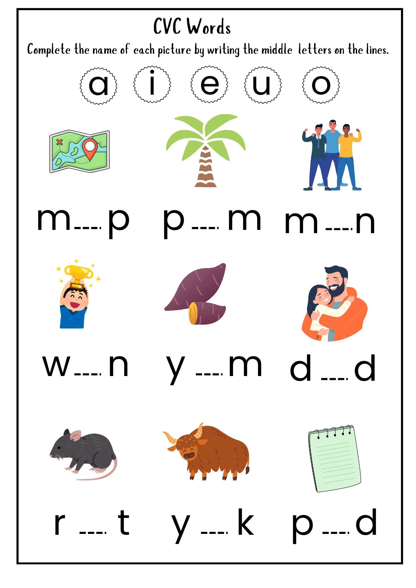 Phonics CVC Words Middle Sound Worksheets | 10 Pages of Vowel Sound ...
