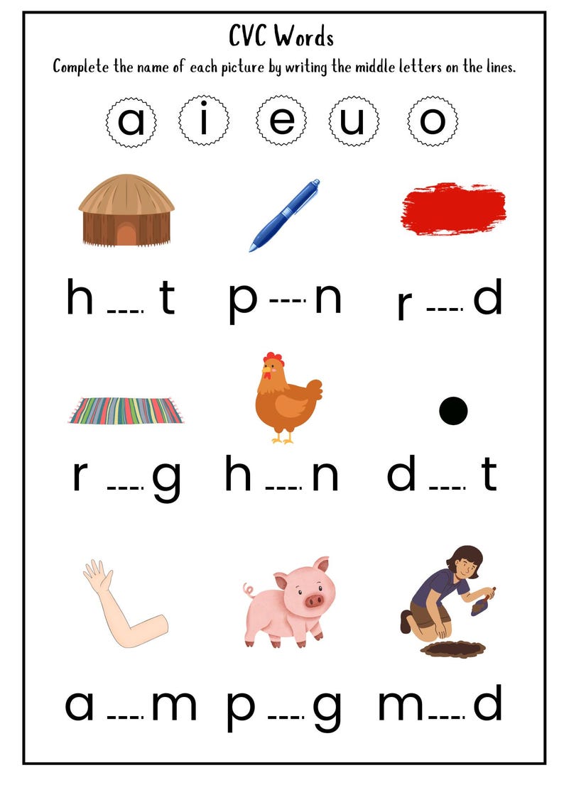 Phonics CVC Words Middle Sound Worksheets | 10 Pages of Vowel Sound ...