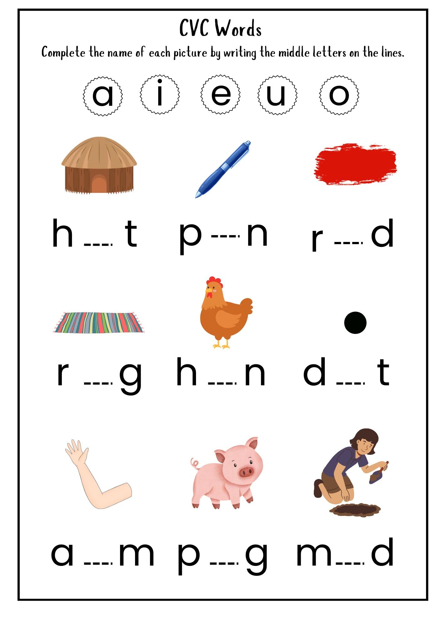 Phonics CVC Words Middle Sound Worksheets | 10 Pages of Vowel Sound ...
