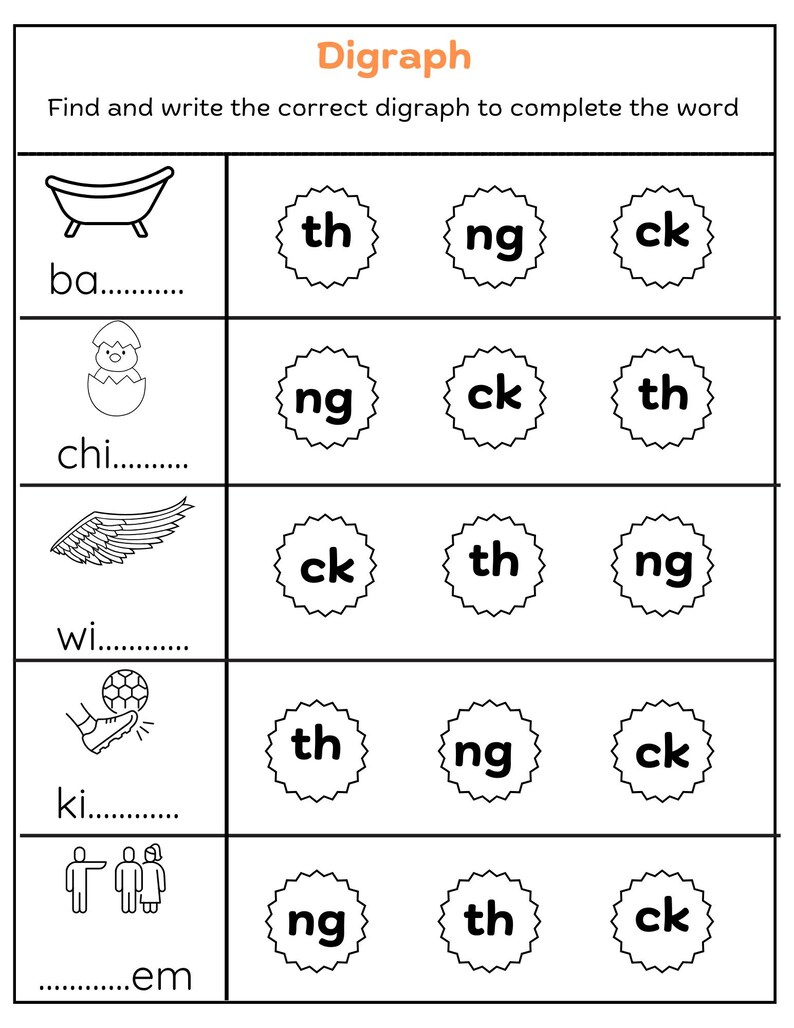 Phonics Digraph Worksheets, Sound Phonics Activities | Printable ...
