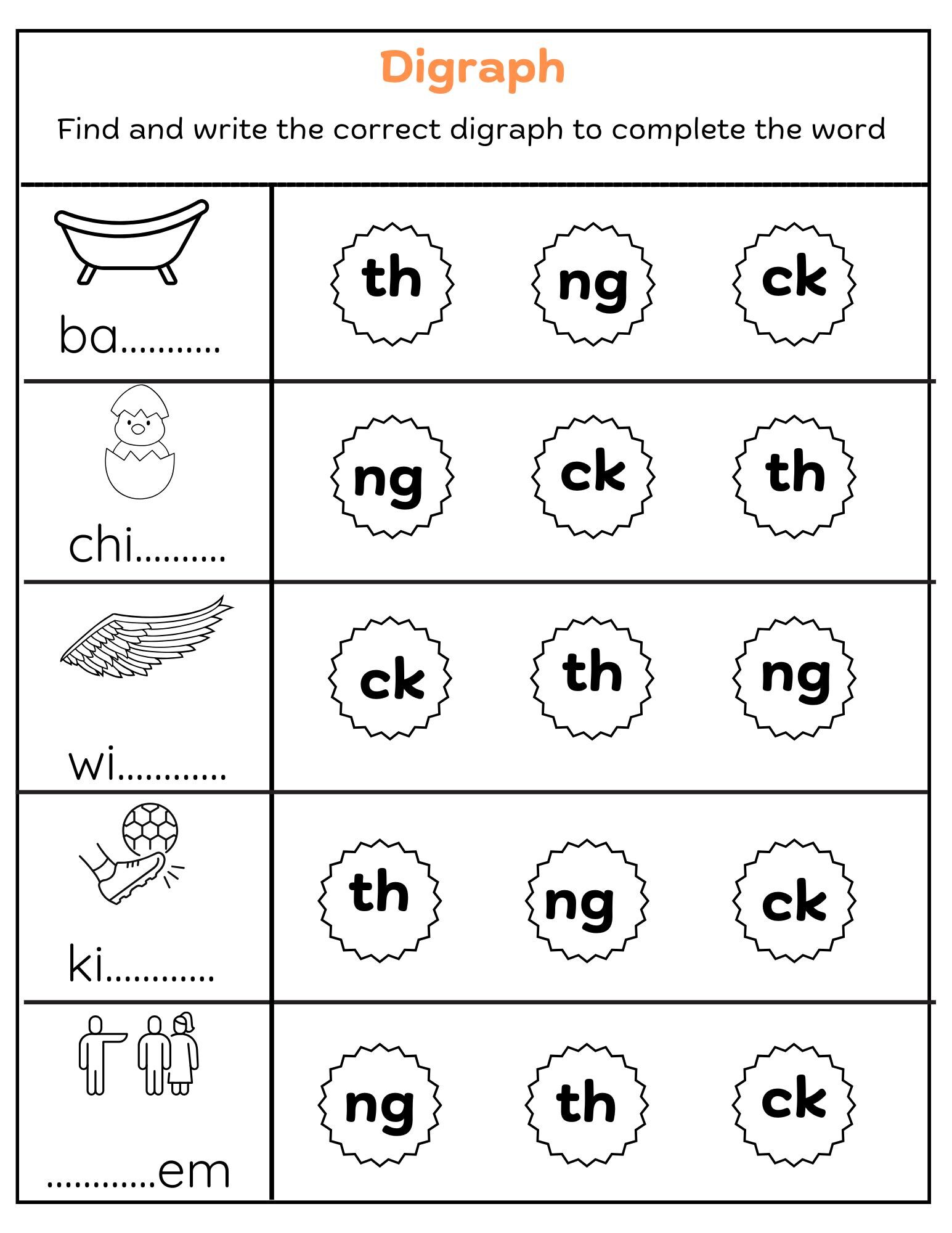 Phonics Digraph Worksheets: Literacy Activities for EYFS & Kindergarten ...