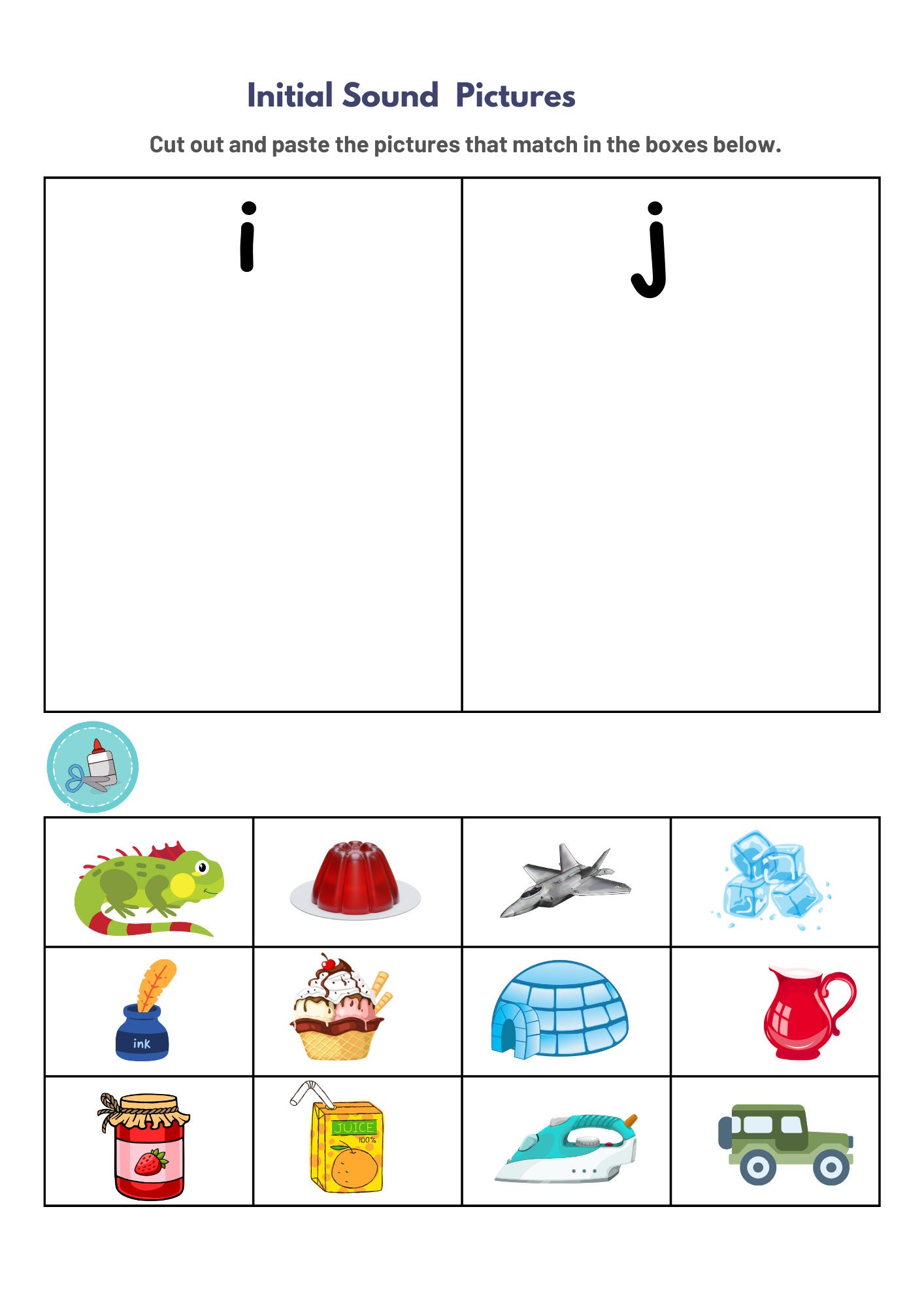 Phonics Initial Sound Cut & Paste Worksheets: Preschool Alphabet ...