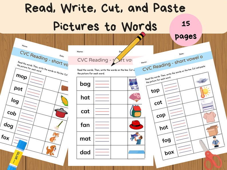 Read, Write, Cut, and Paste Pictures to Words, Reading and Writing ...
