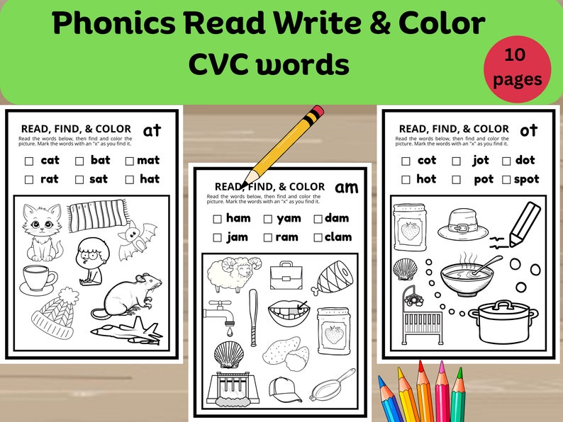 Phonics CVC Words, Early Reading, Three Letter Words, Printable Worksheets, Read, Find and ...