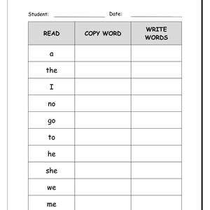 Phonics Sight Words Practice Printable Fry's First Sight Word ...