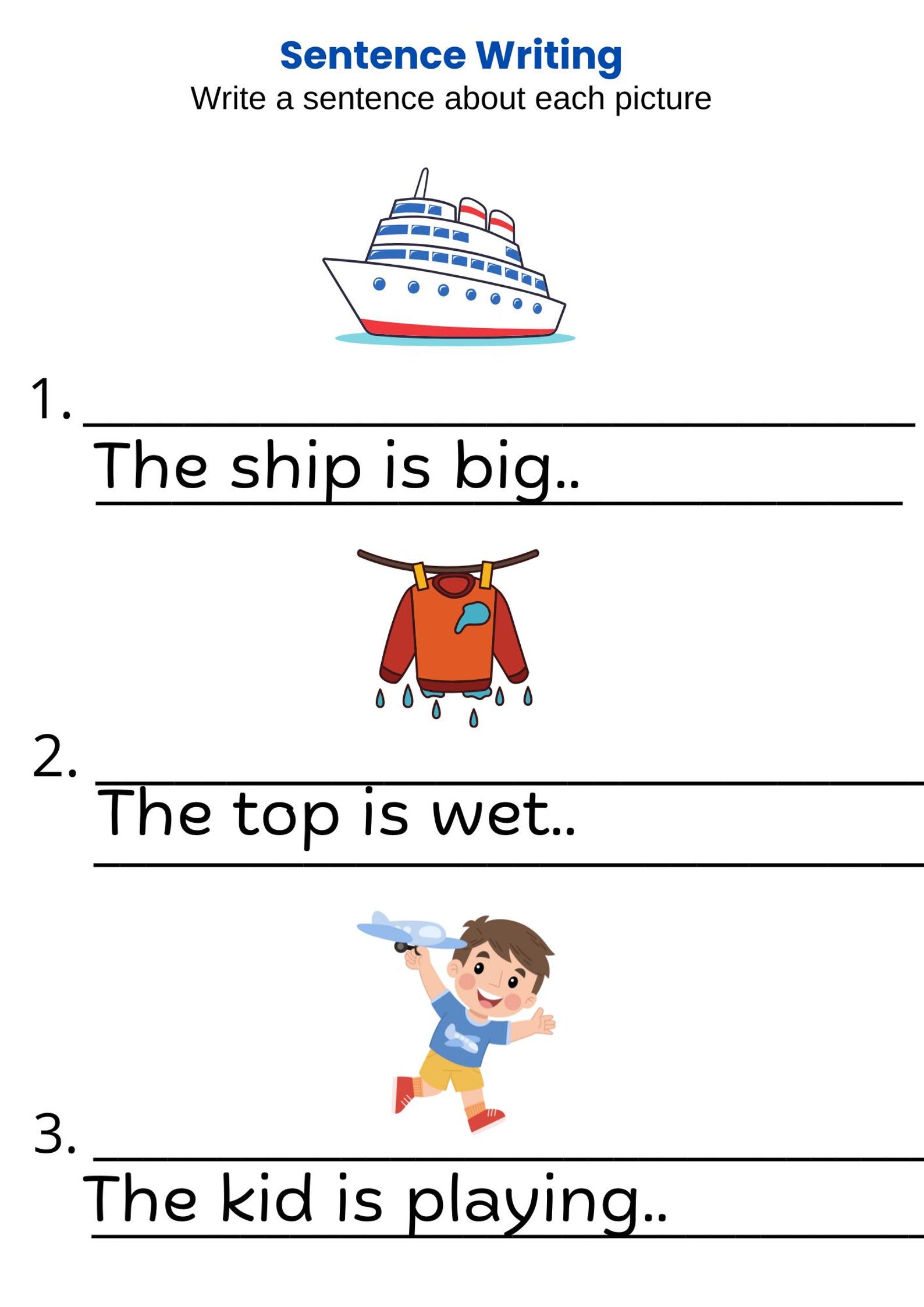 Phonics Sentence Writing Worksheets: Picture Prompts, Kindergarten ...