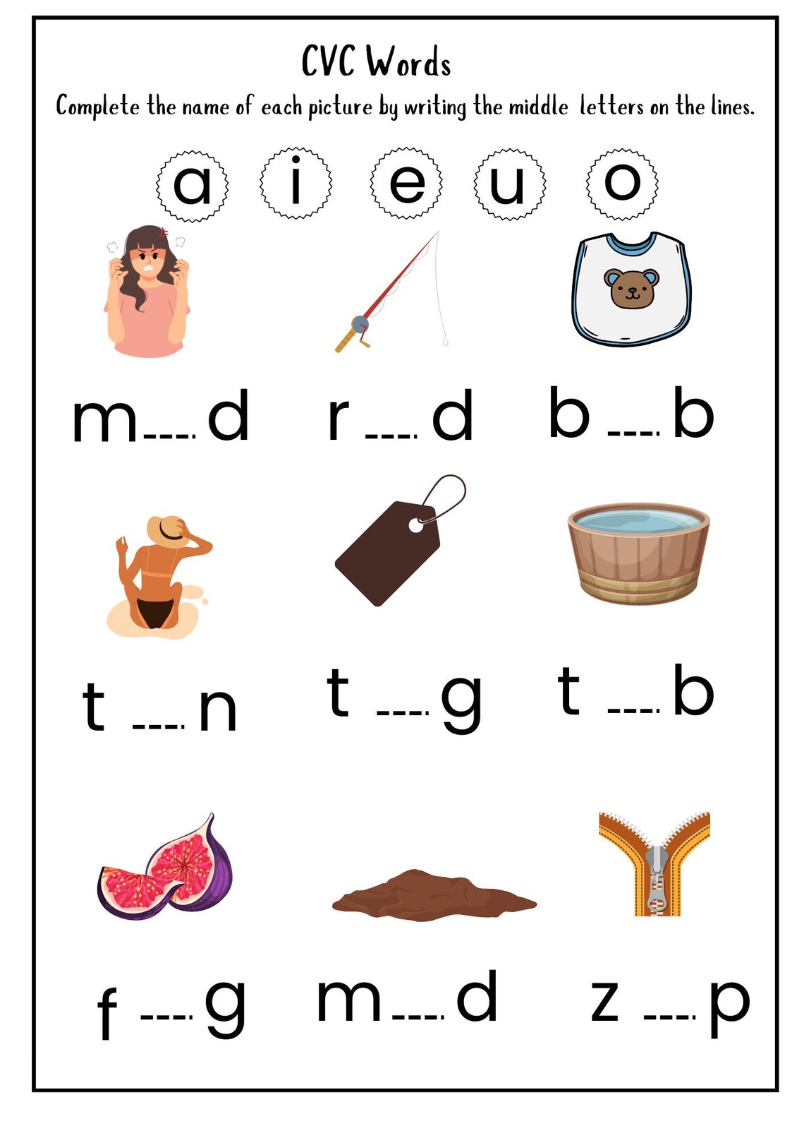 Phonics CVC Words Middle Sound Worksheets | 10 Pages of Vowel Sound ...
