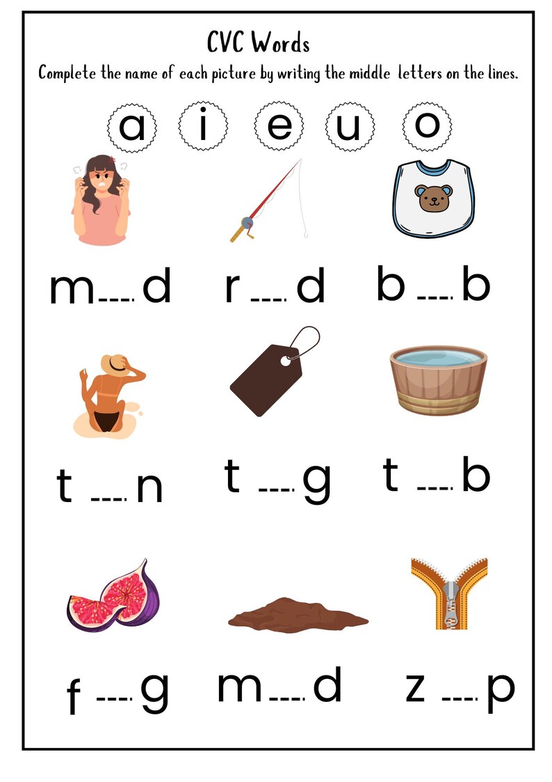 Phonics CVC Words Middle Sound Worksheets | 10 Pages of Vowel Sound ...