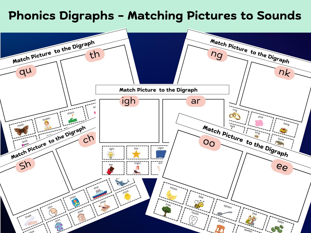 Phonics Digraph Worksheets, Digraph Matching Activity, Phonics Cut and ...