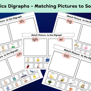 Phonics Digraph Worksheets, Digraph Matching Activity, Phonics Cut and ...