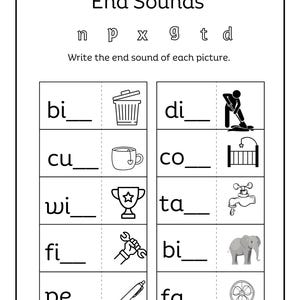 Phonics Educational Printable Learn to Read Word End Sound Kindergarten ...