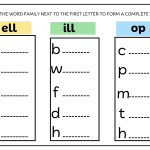Phonics Word Family Worksheets, Printable Reading Practice, Educational ...