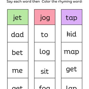 Early Reading CVC Word Rhyming Sheets, Foundation Stage Phonics CVC ...