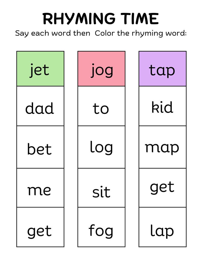 Early Reading CVC Word Rhyming Sheets, Foundation Stage Phonics CVC ...
