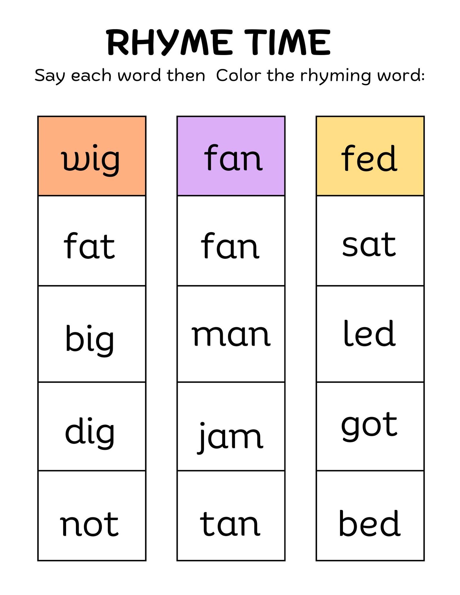 CVC Word Rhyming Sheets: Early Reading Game (PDF Pattern) - Etsy
