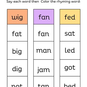Early Reading CVC Word Rhyming Sheets, Foundation Stage Phonics CVC ...
