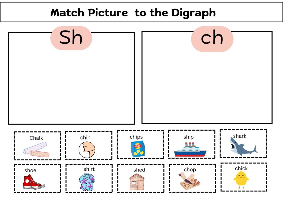 Phonics Digraph Worksheets, Digraph Matching Activity, Phonics Cut and ...