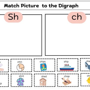 Phonics Digraph Worksheets, Digraph Matching Activity, Phonics Cut and ...