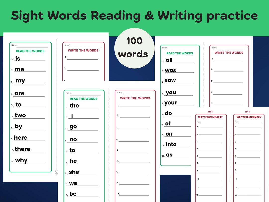 100 Sight Words Practice Sheets, Fry Words List, Phonics Sight Words ...