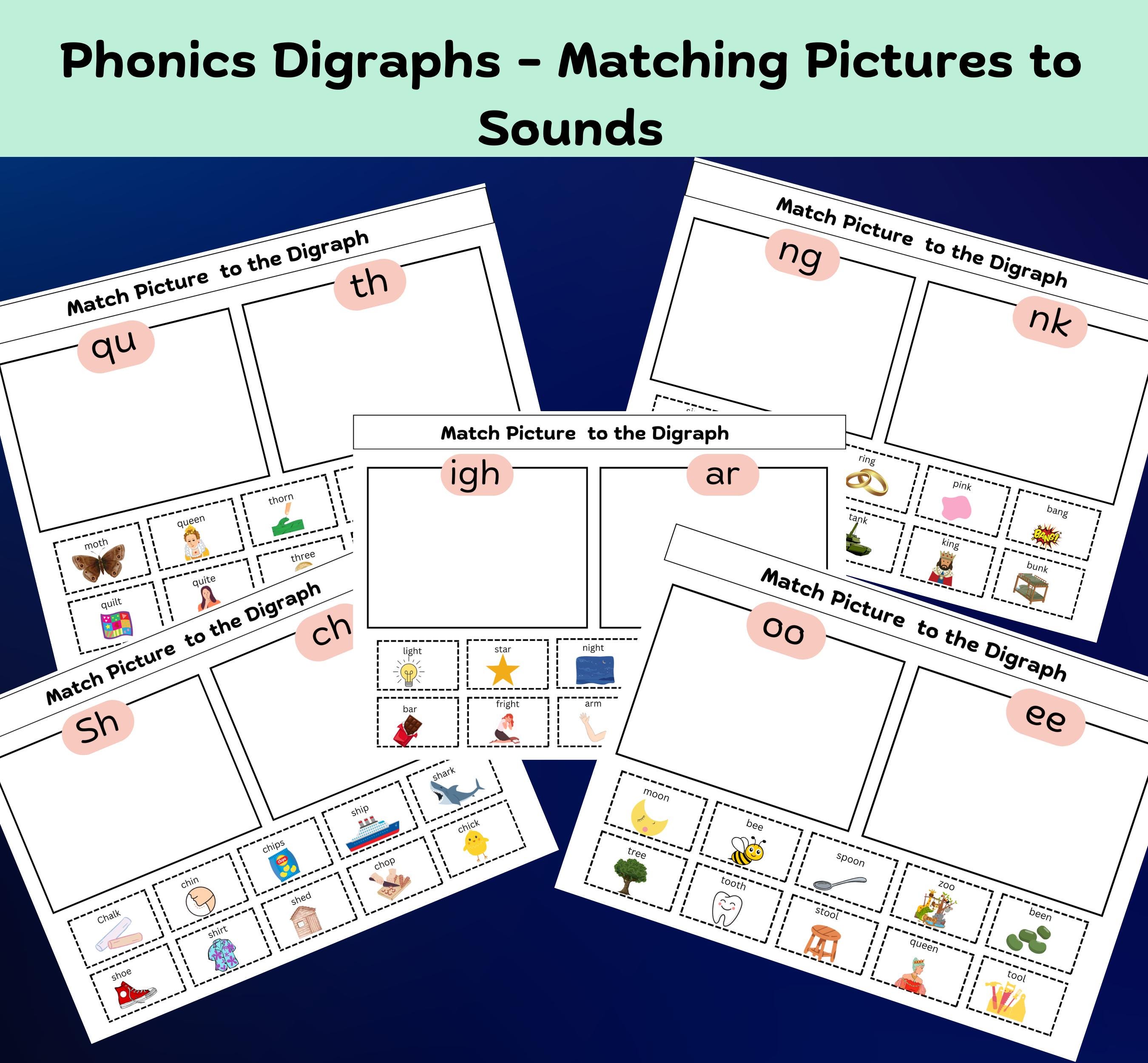 Phonics Digraph Worksheets, Digraph Matching Activity, Phonics Cut and ...